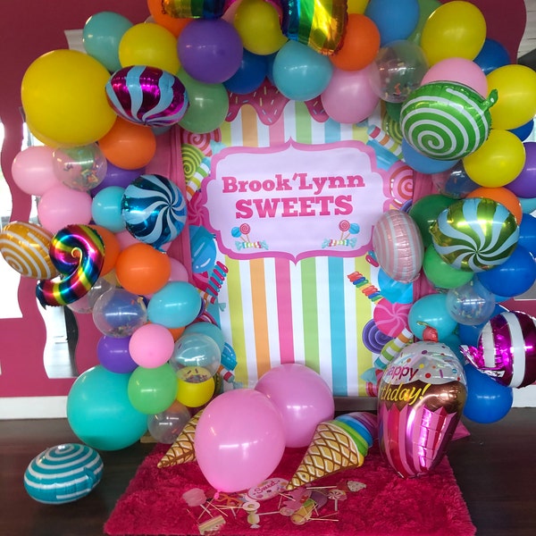 Candy Bar, Backdrop Banner, Birthday Background, Lollipop, Candy Theme ...