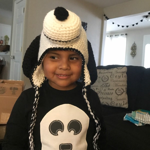 Crochet White and Black Dog Snoopy Inspired Hat, Beanie, Stocking Cap ...