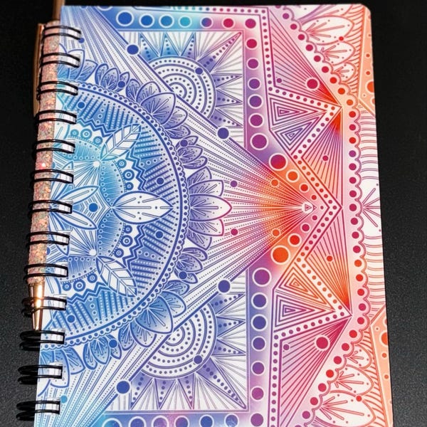 Psychedelic Spiral Bound Journal, Rainbow Mandala Design, Holographic ...