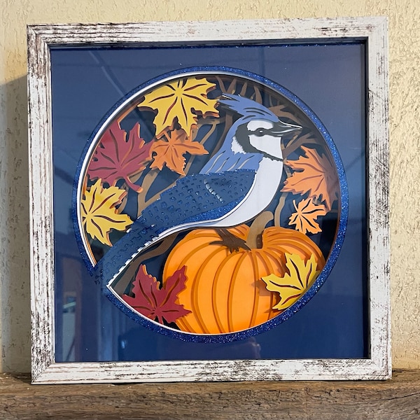 3d Fall Blue Jay Shadow Box Svg, 3d Fall Svg, Fall Leaves Svg, 3d ...