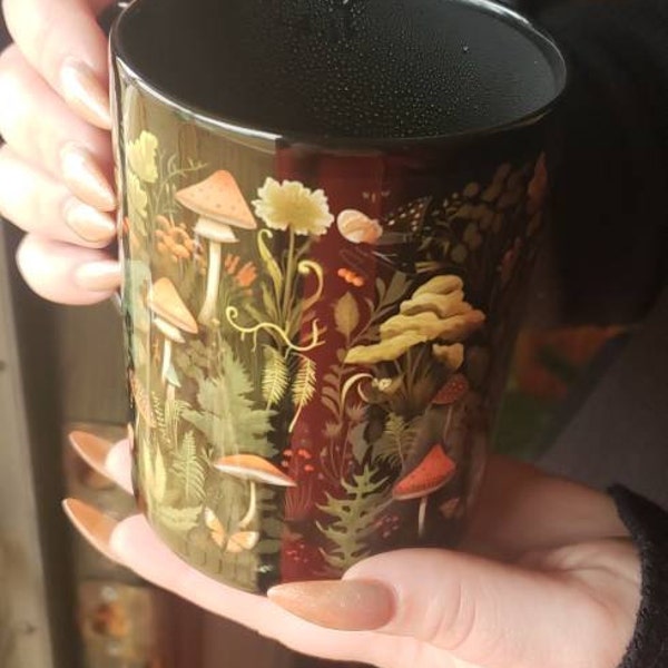 Vintage Cottage Core Mug, Mushroom and Ferns Coffee Cup, Perfect Gift ...