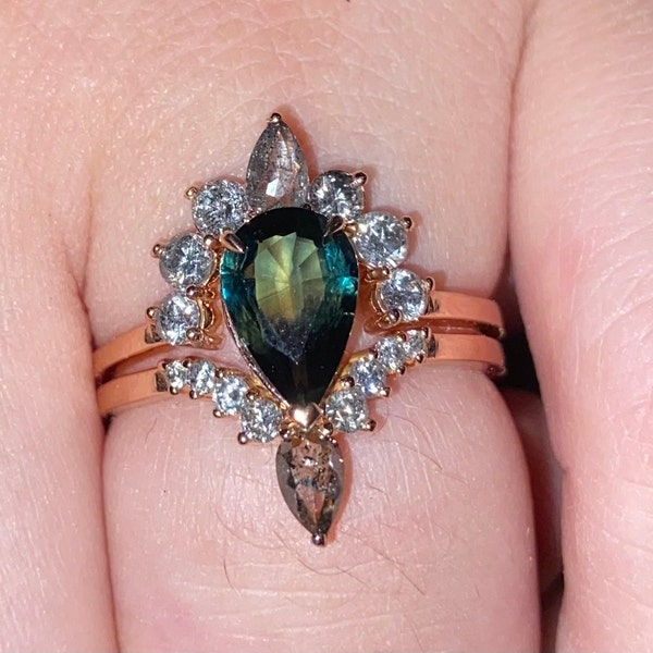 Montana Sapphire Ring Set,montana Sapphire Engagement Ring Set,cluster ...