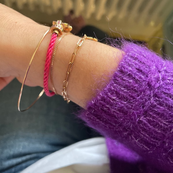 Dainty Bangle Bracelet, 14K Solid Gold, Very Thin Modern Bangle, Simple ...