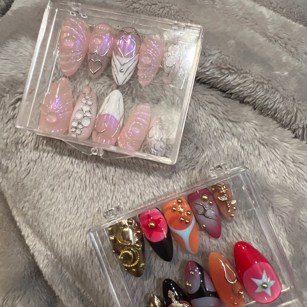 Bold Color Airbrush Long Stiletto Press on Nails, 3D Glam Goth False ...