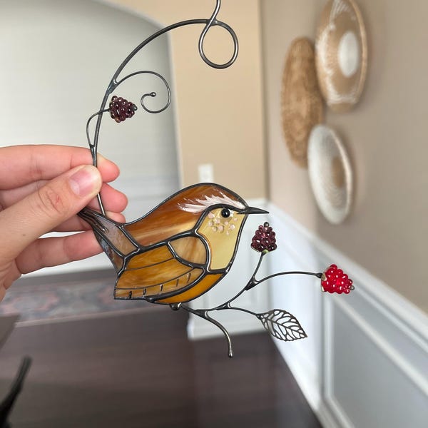 Carolina Wren Stained Glass Window Hangings Gifts for Dad Cottagecore ...