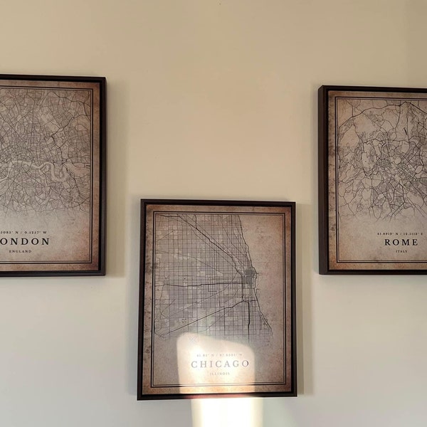 Set of 3 ANY CITY Vintage Map Posters | Personalized Antique Map Prints ...