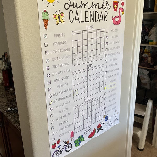 Printable Summer Calendar Poster, Summer Activities Calendar, Bucket ...