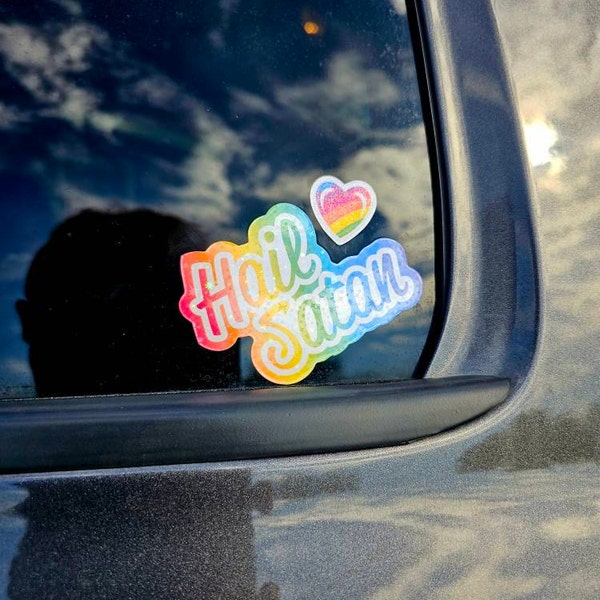 Holographic 90s Nostalgia Inspired Hail Satan Vinyl Sticker, Die Cut ...