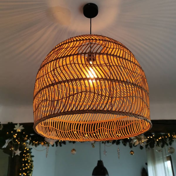 Handmade Rattan Lamp BELL Wicker Lamp Boho Style Lampshade Pendant Lamp ...