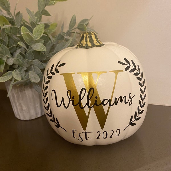 Personalized Pumpkin With Family Name Monogram for Fall Home Decor ...