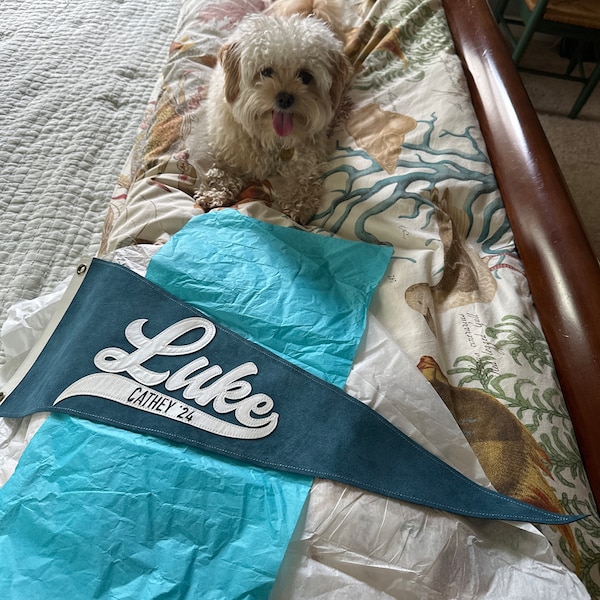 Two Line Large Custom Suede and Leather Pennant Flag Banner ...