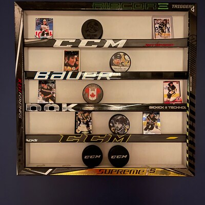 Hockey Puck Display-30 Pucks made With Hockey Sticks, Hockey Room Decor ...