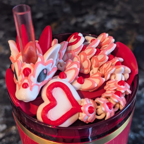 3D Printed Valentines Sugar Cookie Dragon Straw Topper | Valentines ...