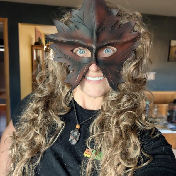 Leather Mask Druid Leaf Maple Autumn Natural Wiccan Masquerade Green ...