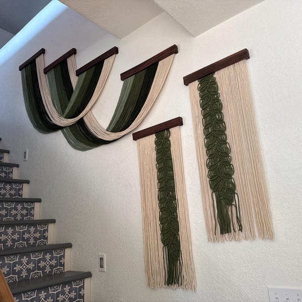 Macrame Leaf Vine Wall Hanging, Yarn Wall Hanging, Narrow Vine Wall Art ...
