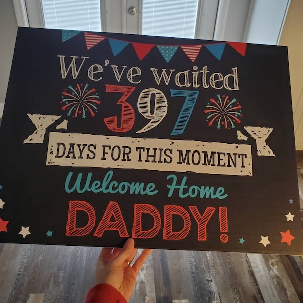 Editable Welcome Home Daddy Kids Sign Military Red White Blue ...