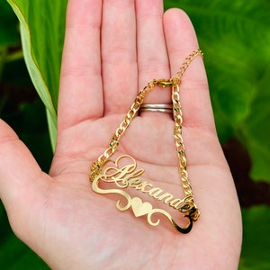 Nameplate Bracelet With 8mm Cuabn Chain, Custom Name Bracelet, Double ...
