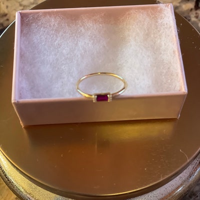 Ruby Dainty Baguette Stacking Ring, Gold Minimalist Ring, Simple Ruby ...