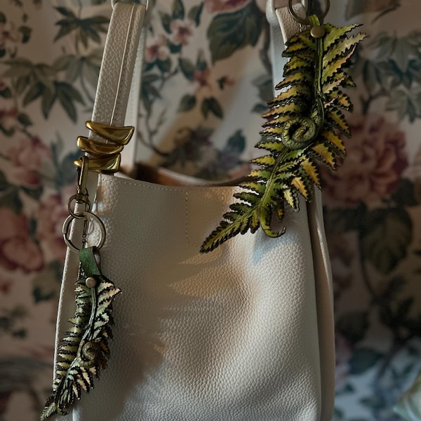 Ultra Realistic Fern Leather Bag Charm and Keyring Keychain Accessory ...