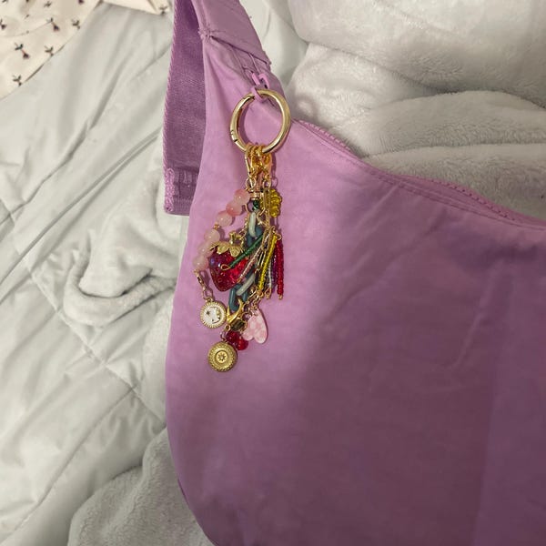 Backpack Keychain Charms, Strawberry Charm Bag, Golden Chain Bag ...