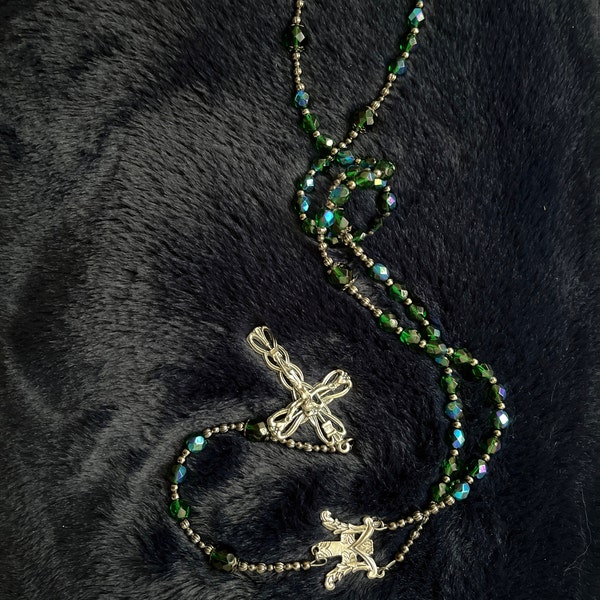 Mens BLACK Onyx 24" Rosary Papal Cross Ferula Catholic Necklace BLACK ...