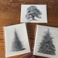 Pine Tree Note Card Set of 10 in White or Light Ivory With Matching ...
