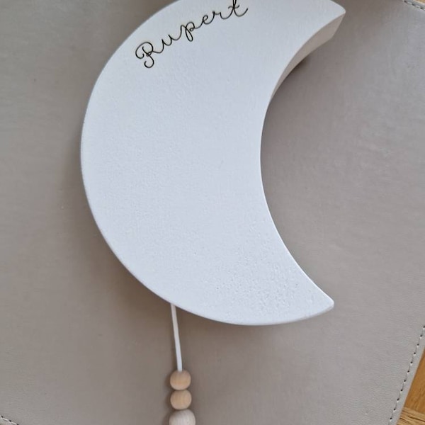 Wooden Musical Moon Name Wall Hanging | Pull String Music Box | New ...