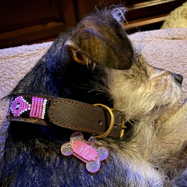Personalized Dog Tag, Pink Acrylic Pet ID Tag, Glitter Dog Tag, Double ...