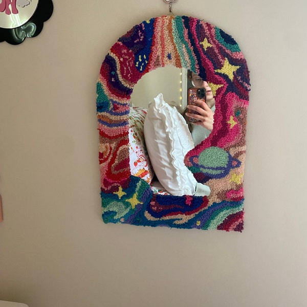 Wavy Tufted Rug Mirror,punch Needle Mirror, Danish Pastel, Funky Mirror ...