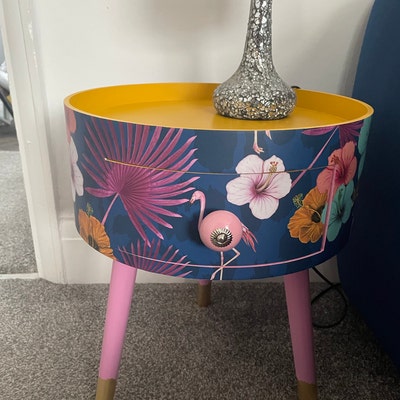 Round Bedside Table Pink and Navy. Colourful Cute Design, Fully ...