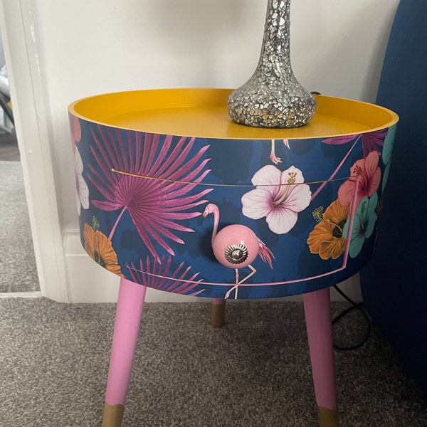 Round Bedside Table Pink and Navy. Colourful Cute Design, Fully ...