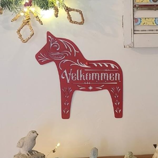 Dala Horse Welcome Sign, Swedish Welcome Sign, Dala Horse Wall Decor ...
