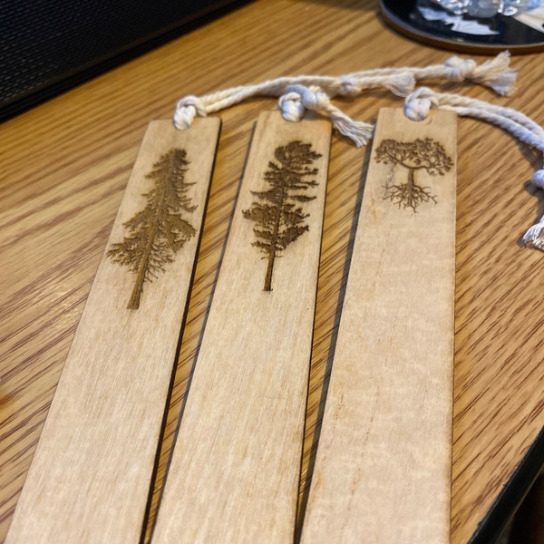 Tree Bookmarks, Set of Three, Wood Bookmarks, Engraved, Tree, Gift ...