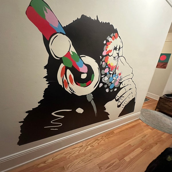 Banksy Thinking Monkey Sticker - Art Vinyl Street Dj Baksy Wall Decal ...