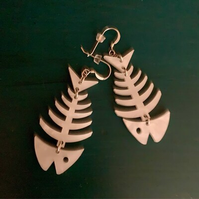 Fish Skeleton Bone Acrylic Earrings, Fish Bone Statement Earrings ...