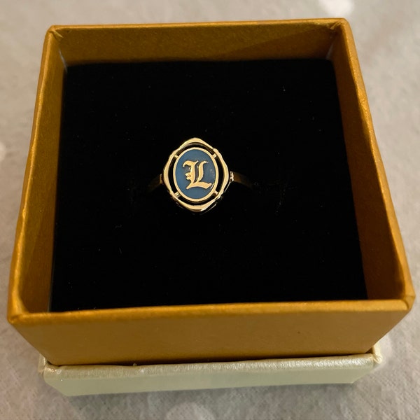 14k 18k Gold Enamel Letter Ring / Handmade Enamel Initial Ring / Gold ...