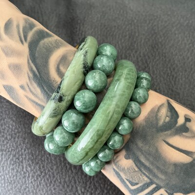 Authentic Green Jade Bracelet Bangle, Type A China Jadeite Beads ...