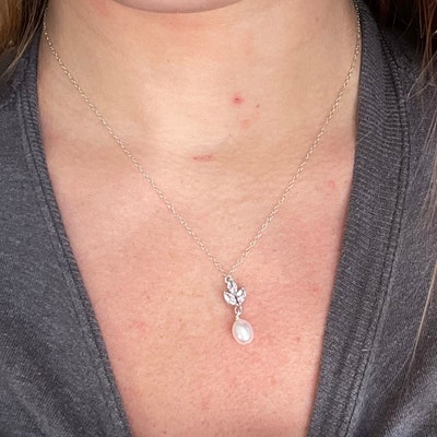 Crystal Delicate Rhinestone and Freshwater Pearl Drop Necklace - Etsy