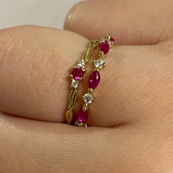 Solid Gold Tiny Ruby Ring, 14k Gold July Birthstone Ring for Women, Minimalist Ruby Ring Pink ...