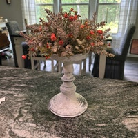 White/cream Vintage Inspired Pedestal Plate , Distressed Finish, Pillar ...