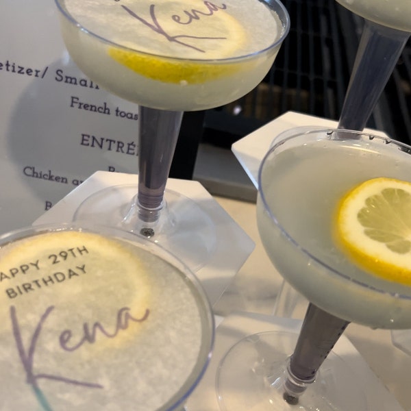 Round Last Name and Date Wedding Cocktail Topper Edible Drink Topper ...