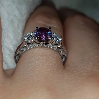 Platinum Alexandrite Engagement Ring Round Alexandrite and Diamond ...