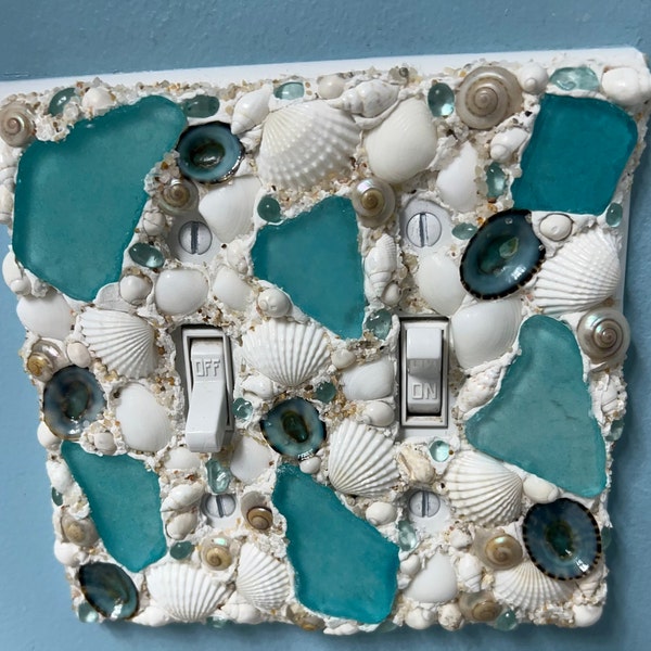 Seaglass and Seashell Light Switch Plate Cover Single Switchplate Aqua ...