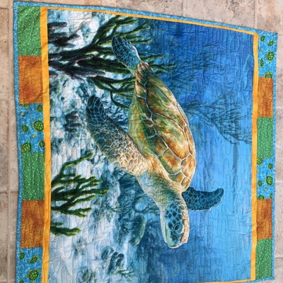 887 Sea Turtle Fabric Panel Ancient Mariner Digital Print Fabric by ...