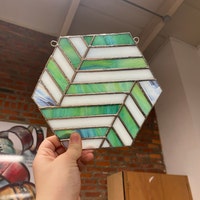 Hexagon Landscape Stained Glass Pattern, Modern Stained Glass Design ...