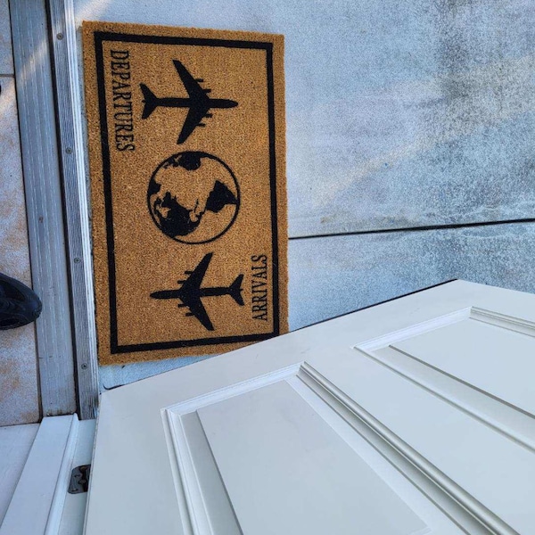 Arrivals Departures Airplane World Doormat, Frequent Flyer Outdoor Door ...