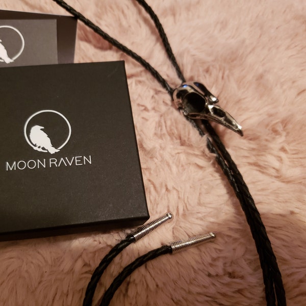 Silver Crow Bird Skull Bolo Tie - Solid Cast Stainless Steel on Hand ...