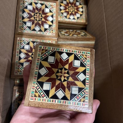 Rectangular Tray, Vintage Wood and Shell Inlay,handmade Square Serving ...