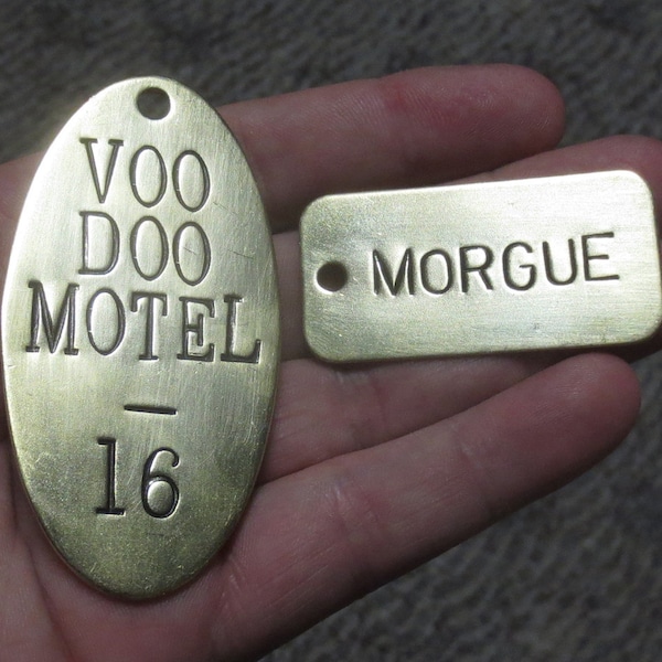 Custom Hand Stamped Hotel Room Key Tags - Brass Key Chain Fob - Brass ...