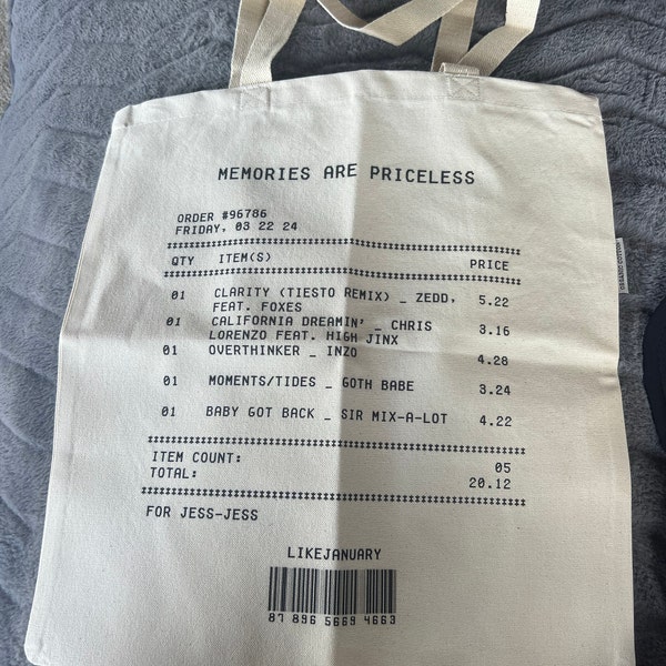 Custom Song Receipt Tote, Customizable Song Playlist Tote Bag, Custom ...